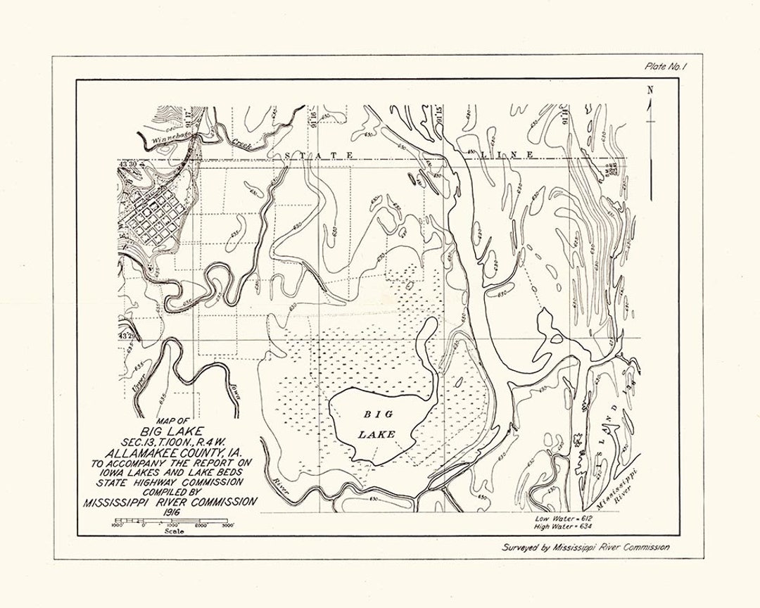 1916 Map of Big Lake Allamakee County Iowa Upper Iowa River - Etsy