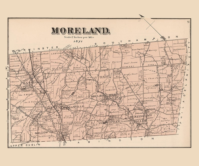 1871 Map of Moreland Township Montgomery County Pennsylvania - Etsy
