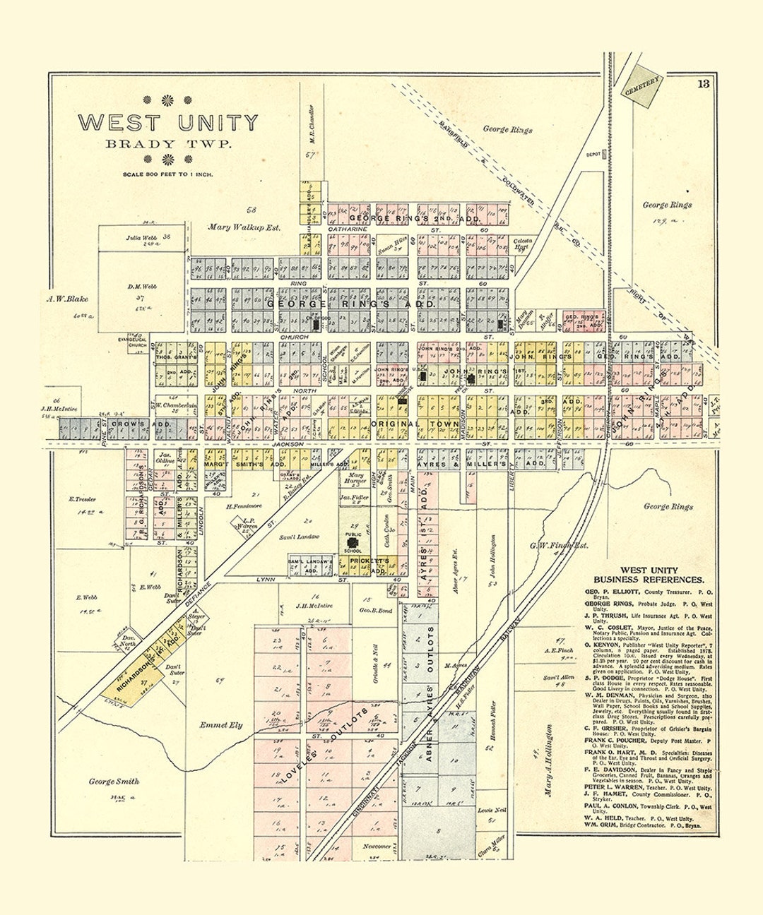 1894 Map of West Unity Williams County Ohio - Etsy