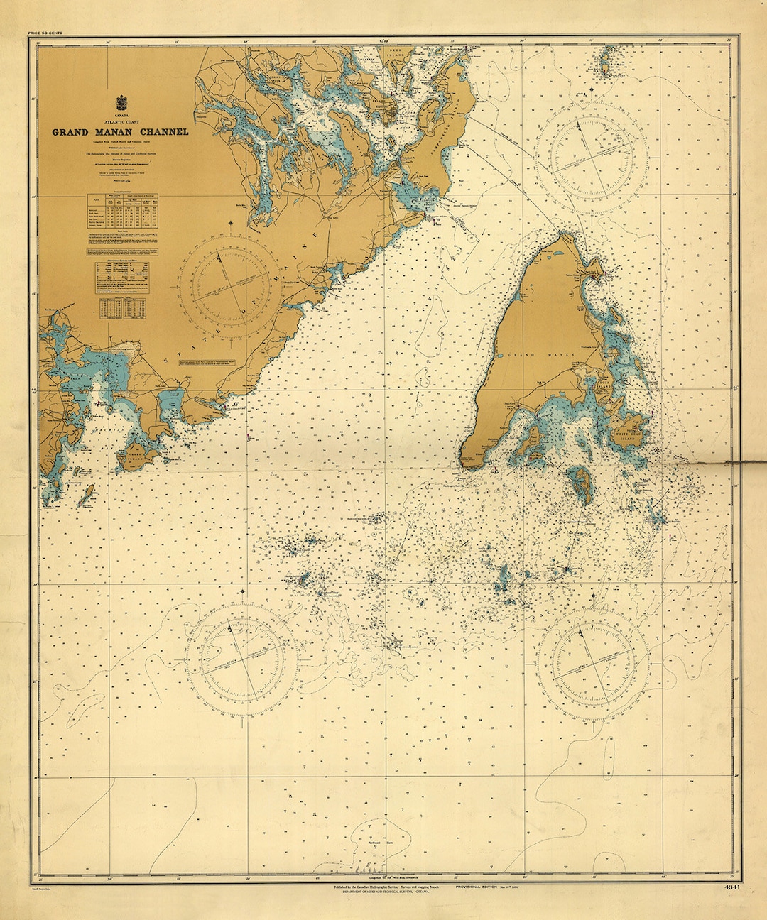 1950 Nautical Chart of Grand Manan Channel Maine - Etsy