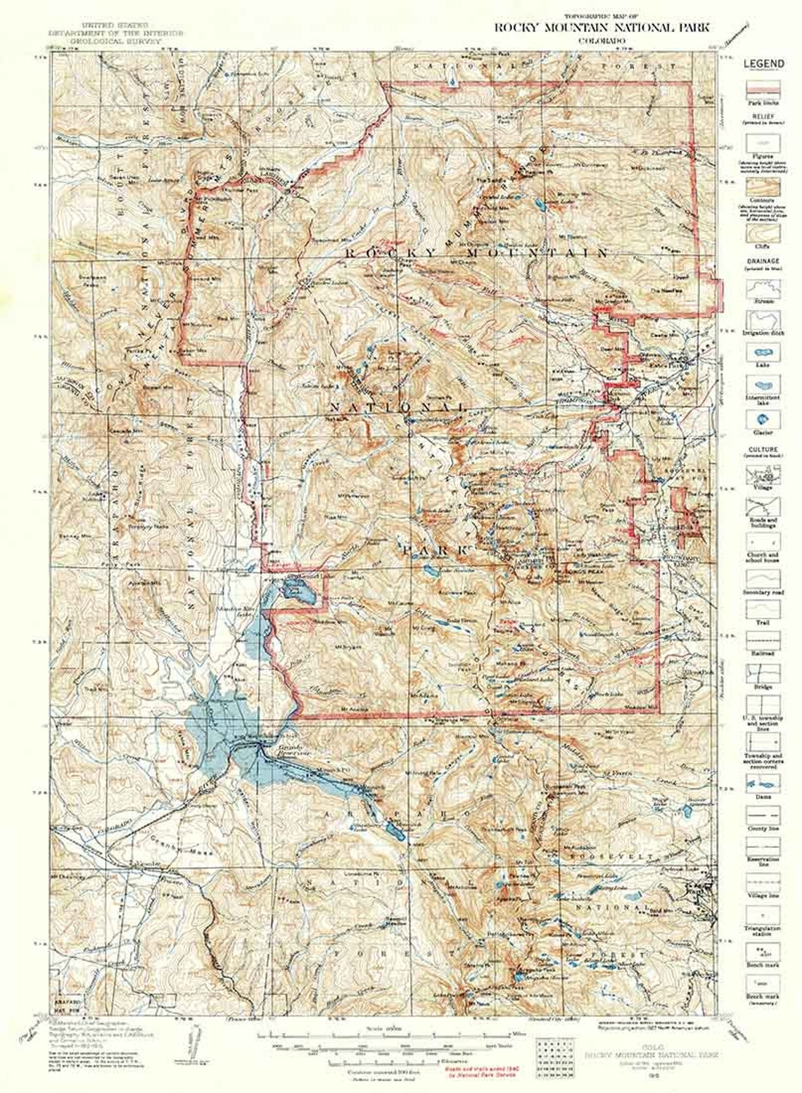 1915 Topo Map of Rocky Mountain National Park Colorado | Etsy