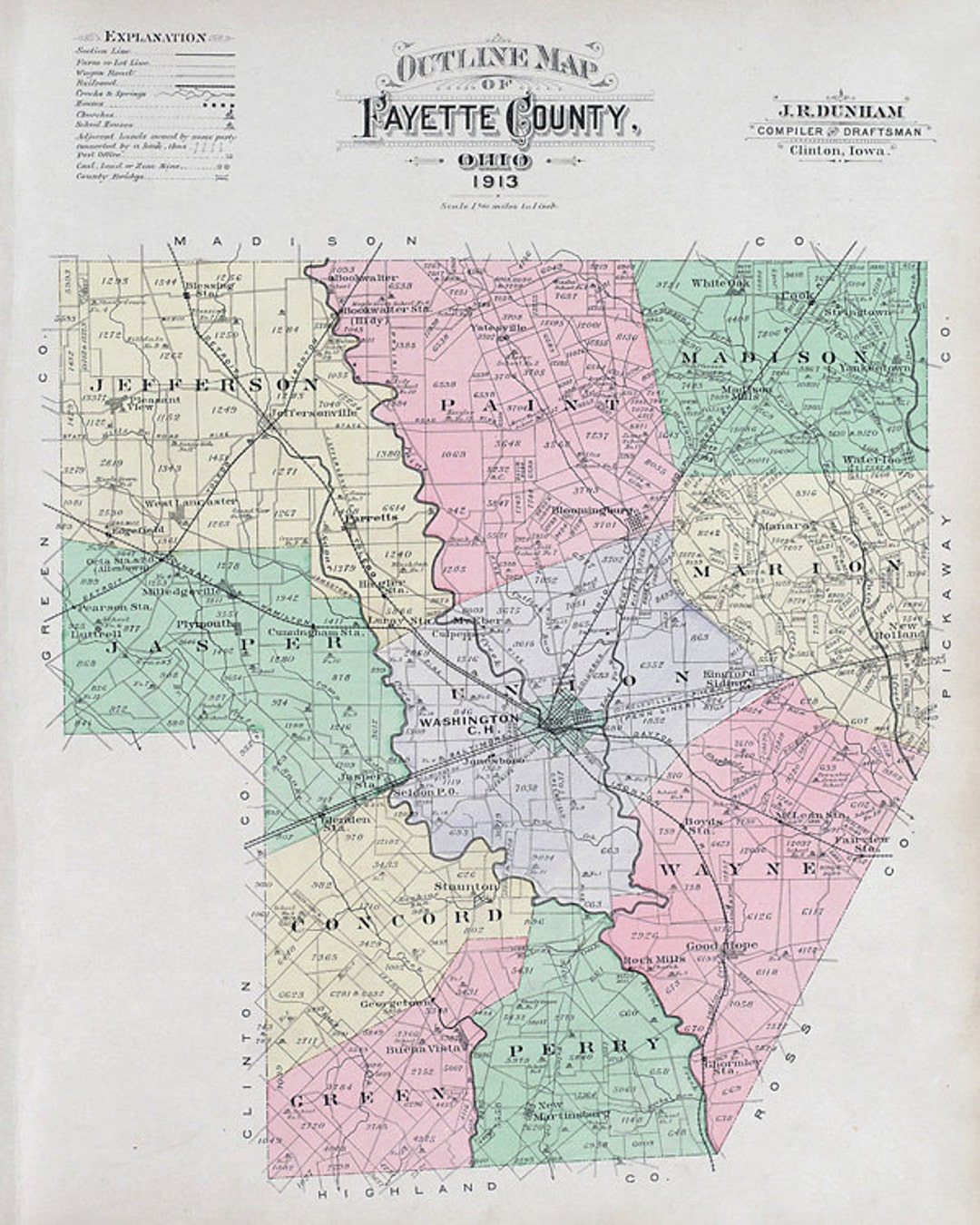 1913 Map of Fayette County Ohio - Etsy