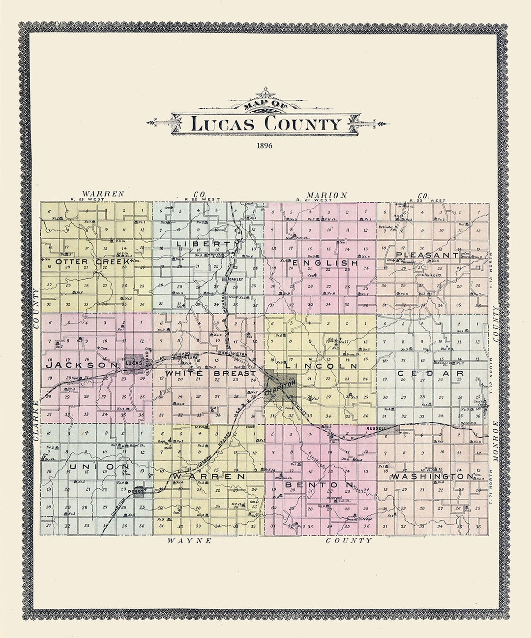 1896 Map of Lucas County Iowa - Etsy