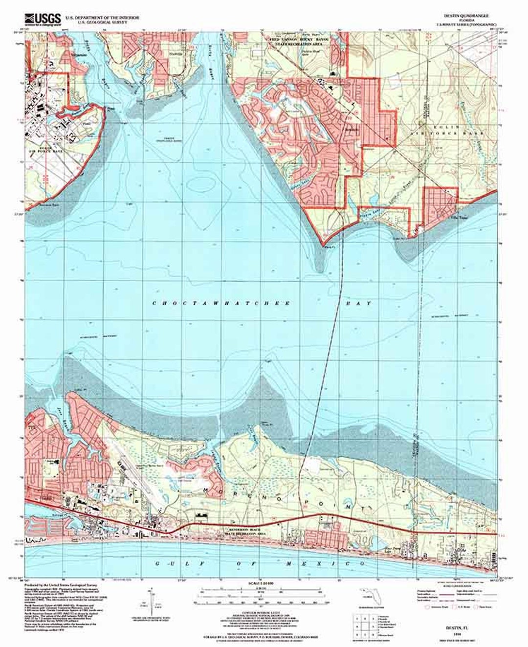 1994 Topo Map of Destin Florida Quadrangle - Etsy