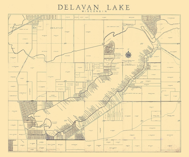 1930 Farm Line Map of Delavan Lake Wisconsin - Etsy