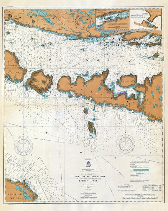 1902 Nautical Map of North Coast of Lake Huron North Channel - Etsy