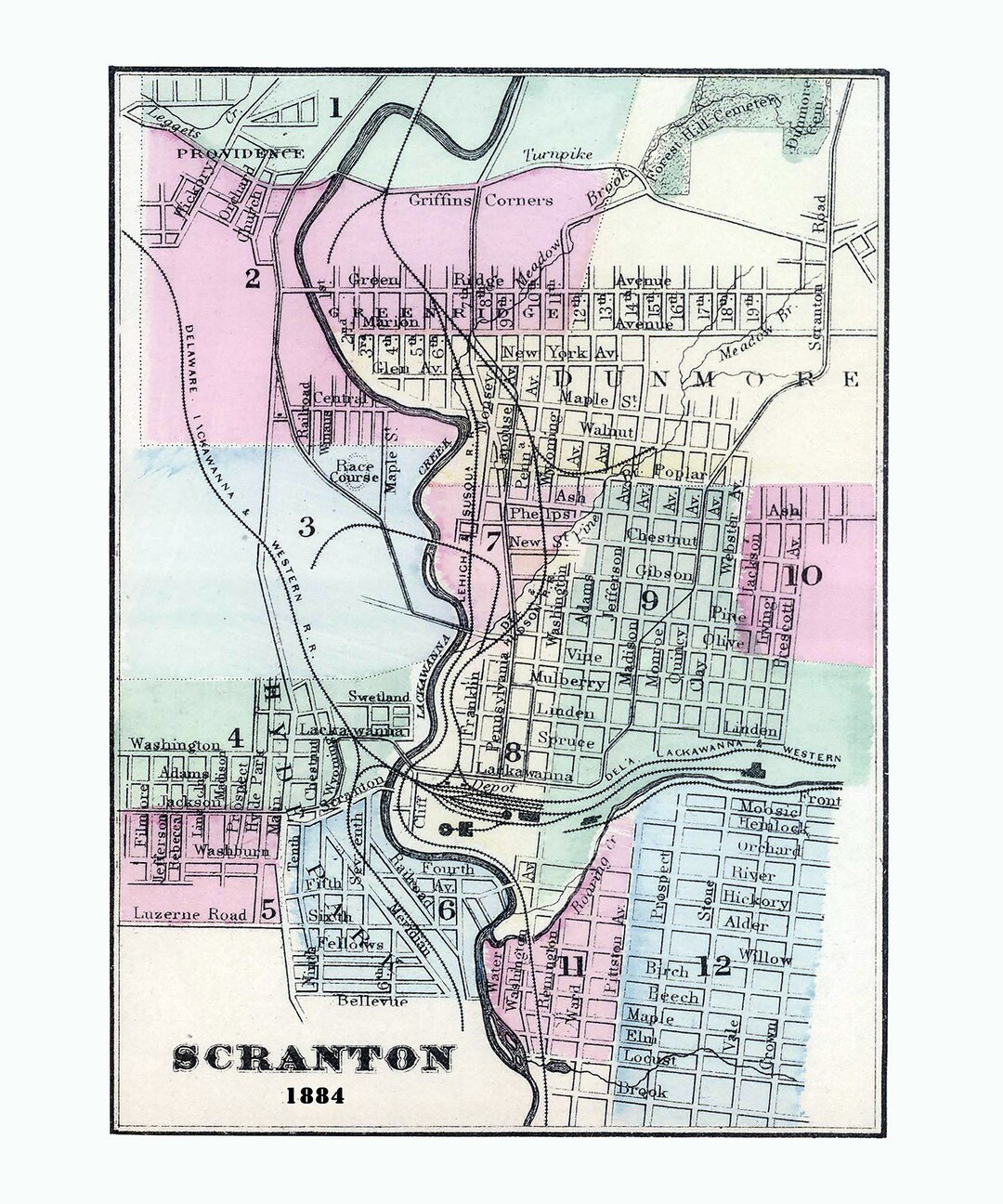 1884 Map of Scranton Pennsylvania - Etsy