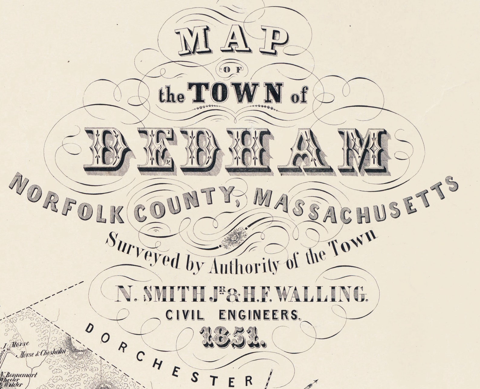 1851 Town Map of Dedham Norfolk County Massachusetts - Etsy