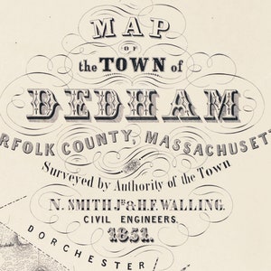 1851 Town Map of Dedham Norfolk County Massachusetts - Etsy