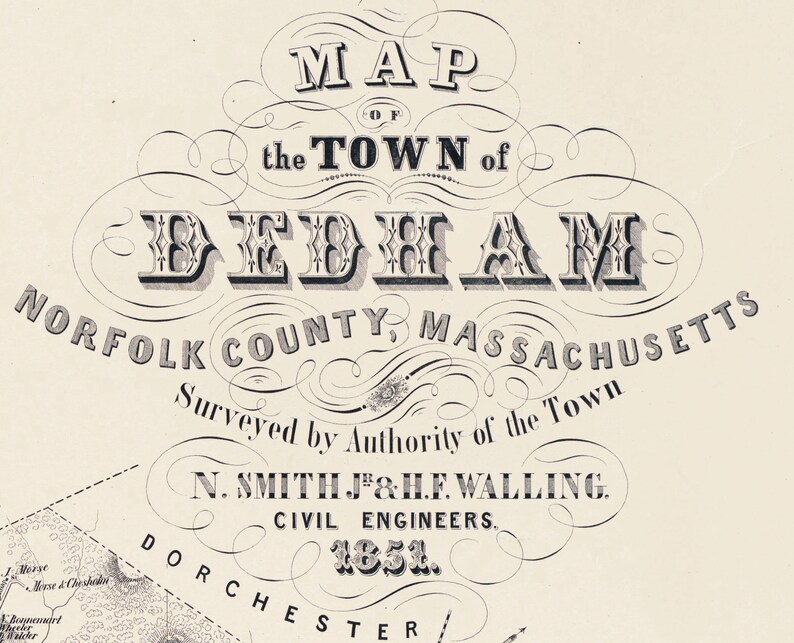 1851 Town Map of Dedham Norfolk County Massachusetts | Etsy