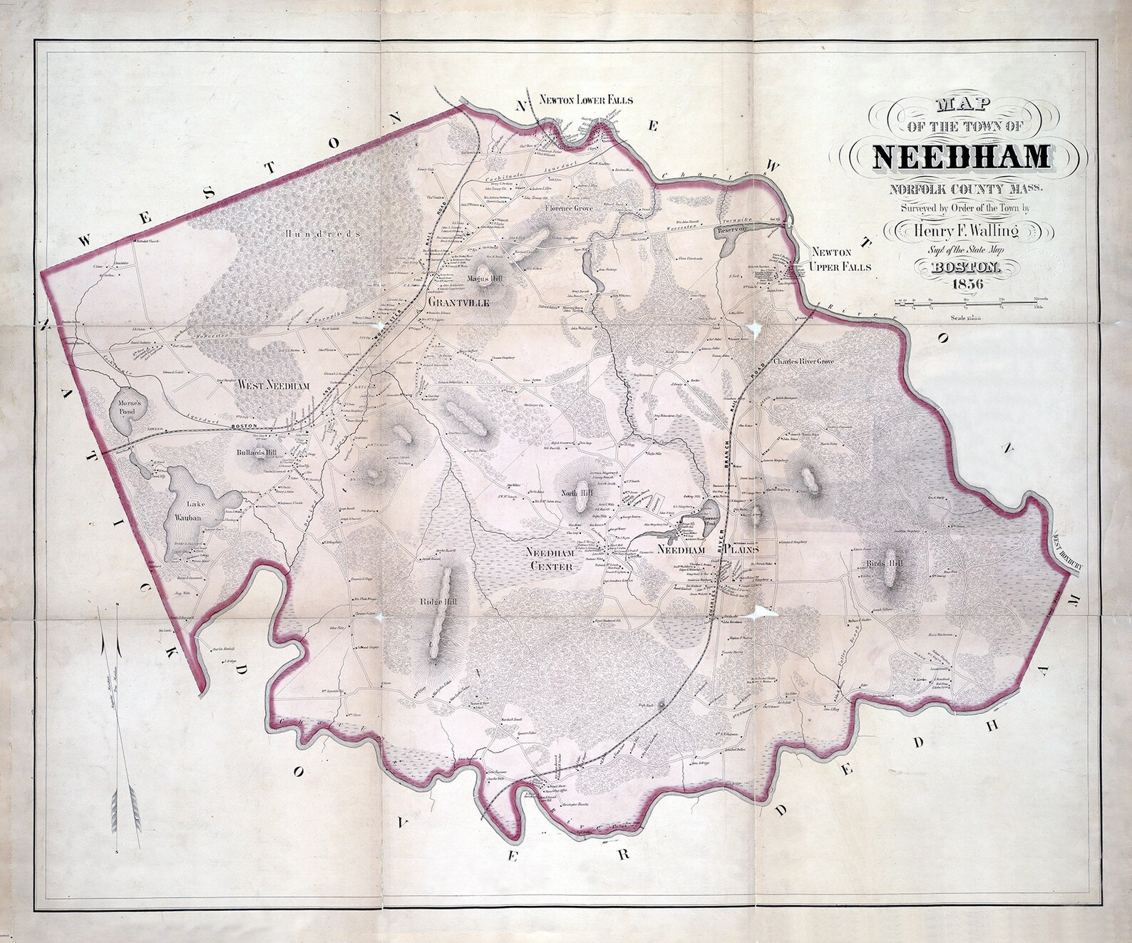 1856 Town Map of Needham Norfolk County Massachusetts - Etsy