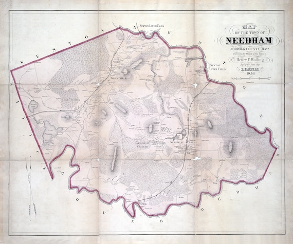 1856 Town Map of Needham Norfolk County Massachusetts - Etsy