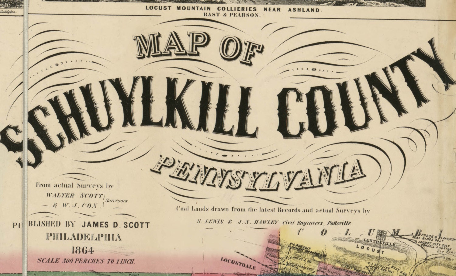 1864 Map of Schuylkill County PA From Actual Surveys Pottsville ...