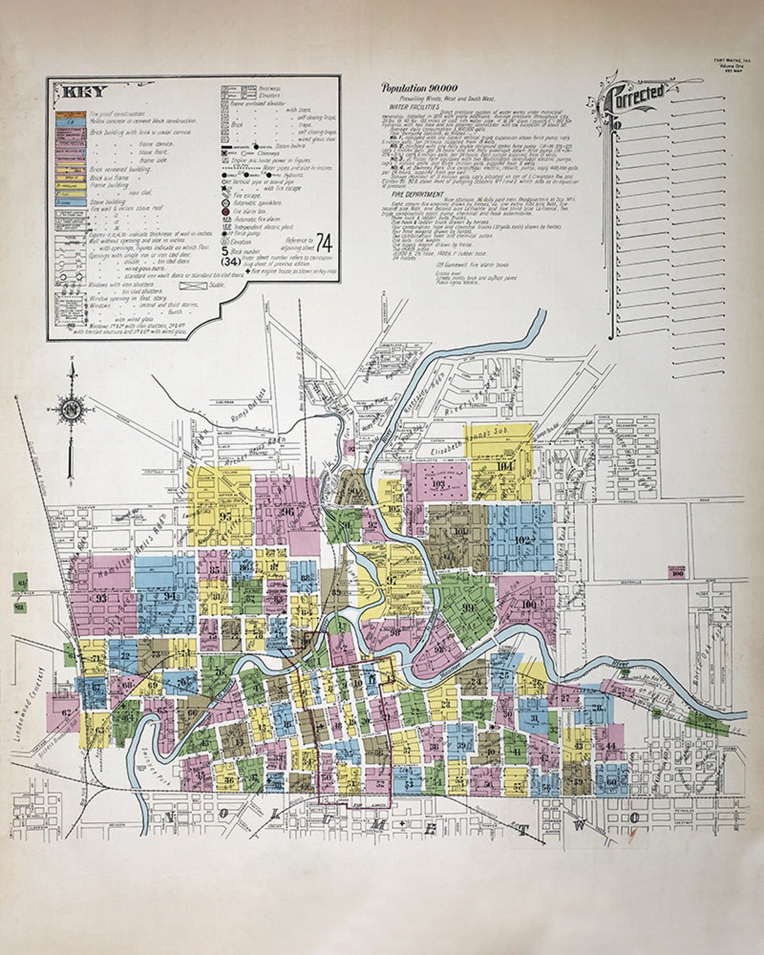 1918 Town Map of Fort Wayne Allen County Indiana - Etsy