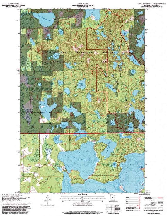1996 Topo Map of Little Bowstring Lake MN Chippewa National | Etsy
