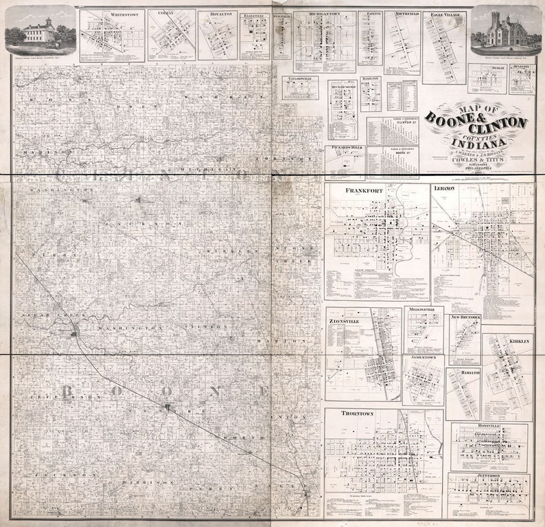 1865 Farm Line Map of Boone & Clinton County Indiana - Etsy