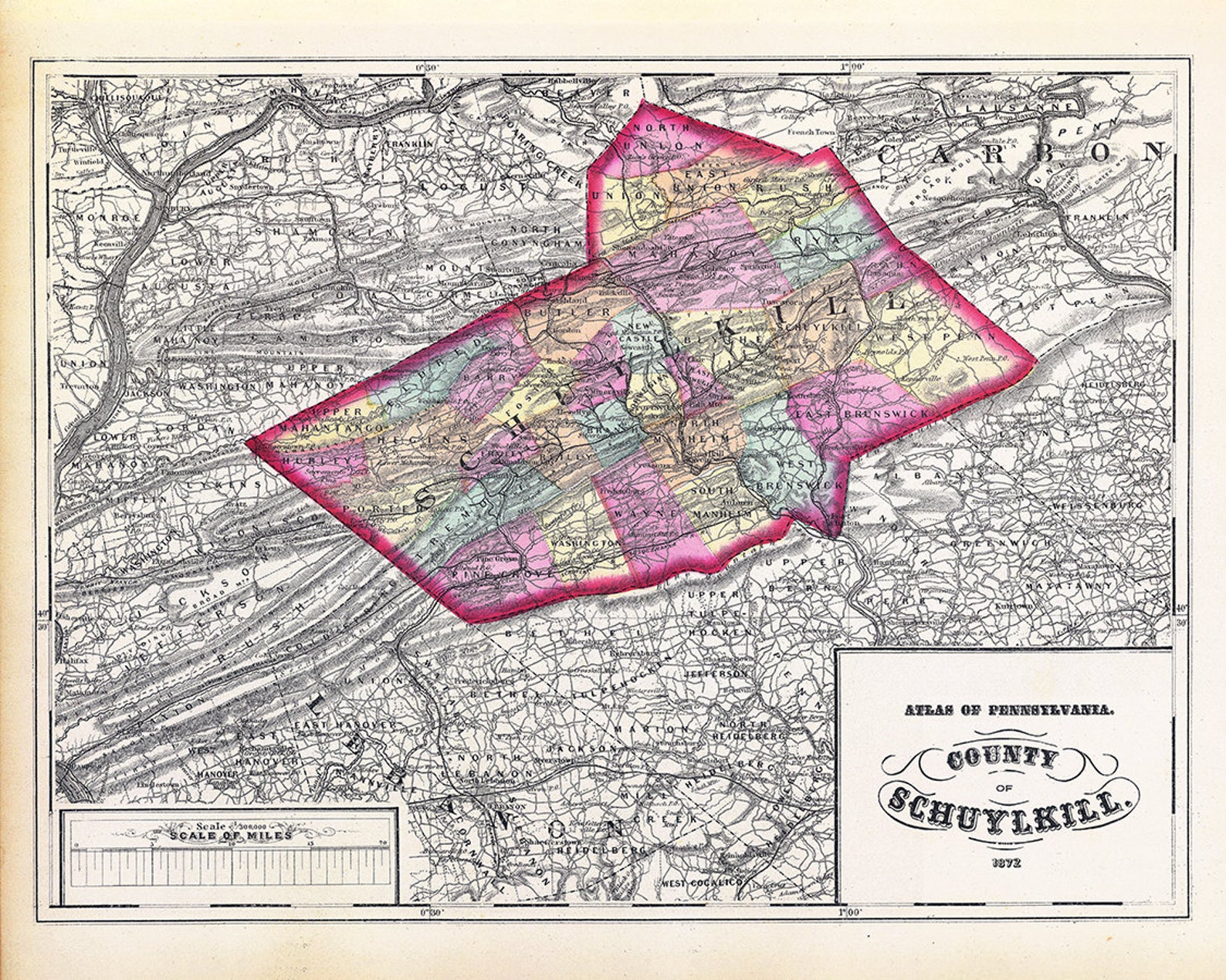 1872 Map of Schuylkill County Pennsylvania - Etsy