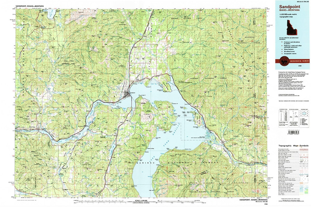 1984 Topo Map of Sandpoint Idaho Montana Lake Pend Oreille - Etsy