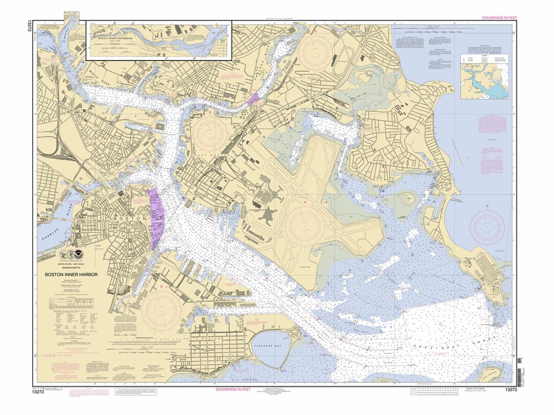 2012 Nautical Map of Boston Mass Inner Harbor - Etsy