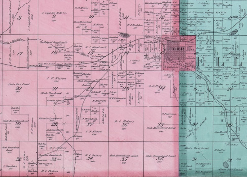 1900 Farm Line Map of Lake County Michigan Luther | Etsy