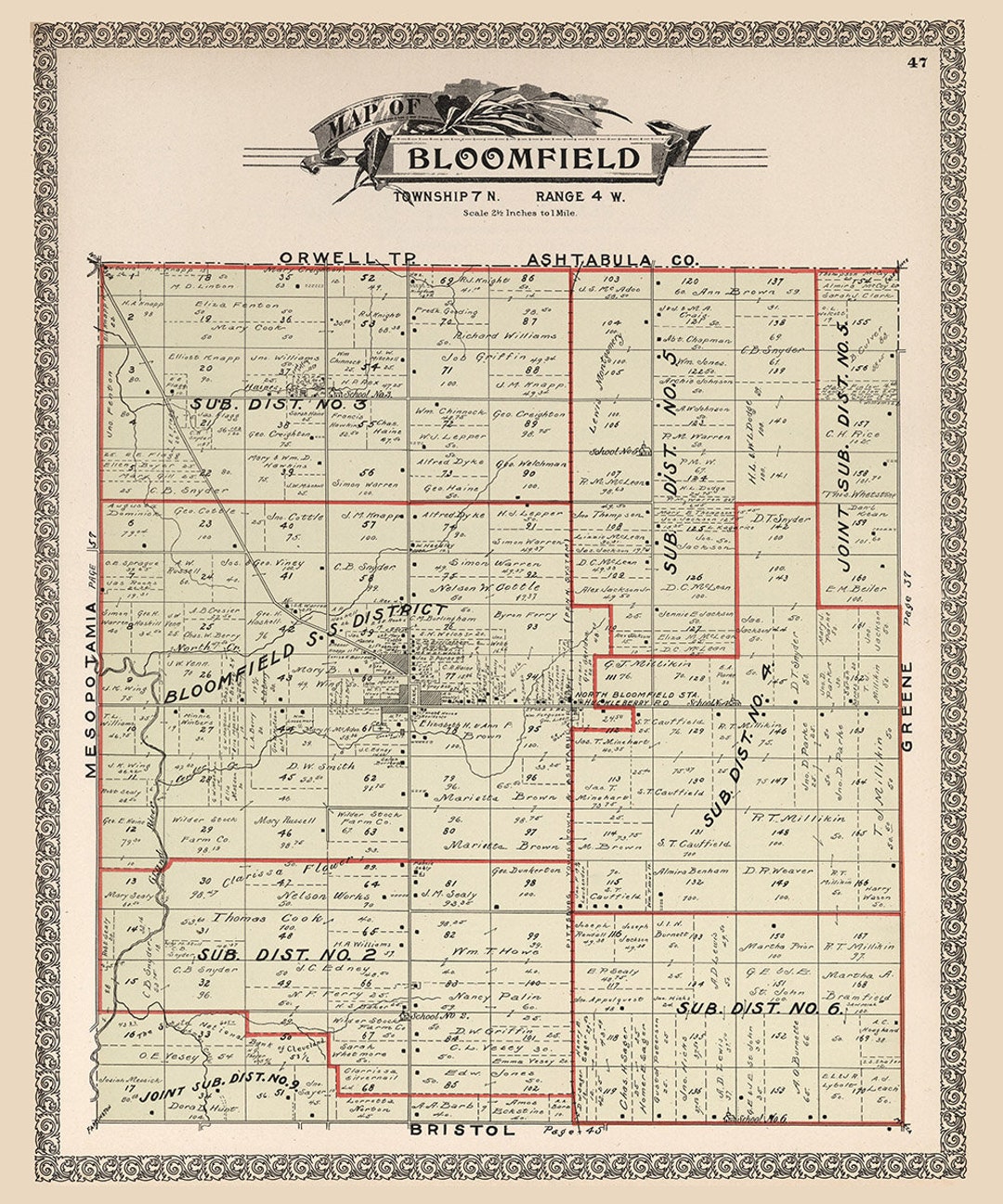 1899 Map of Bloomfield Township Trumbull County Ohio - Etsy
