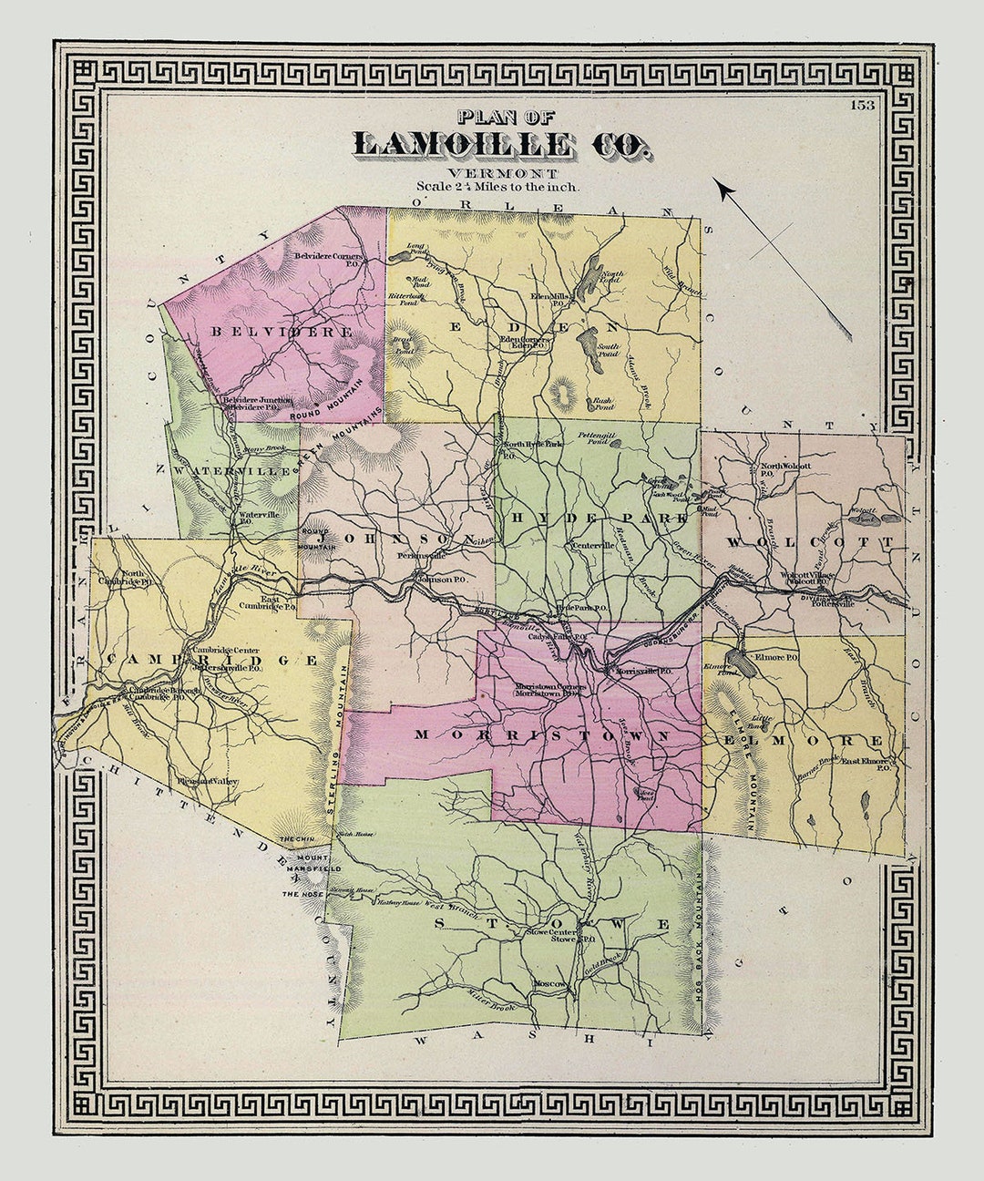 1876 Map of Lamoille County Vermont - Etsy