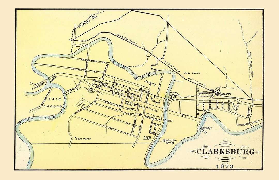 1873 Map of Clarksburg West Virginia - Etsy