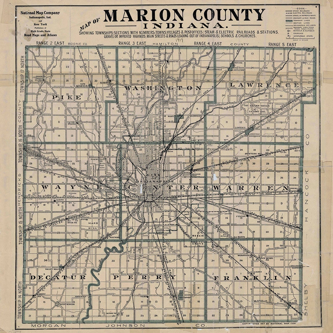 1917 Map of Marion County Indiana - Etsy