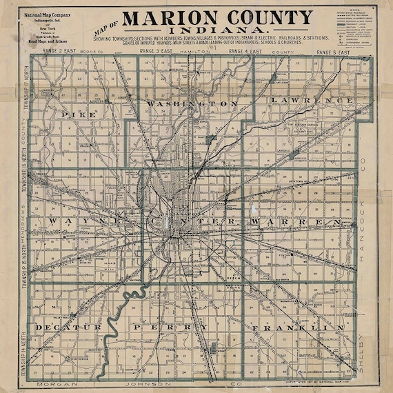 1917 Map of Marion County Indiana - Etsy