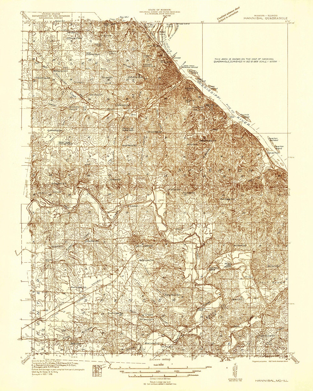 1936 Topo Map of Hannibal Missouri - Etsy