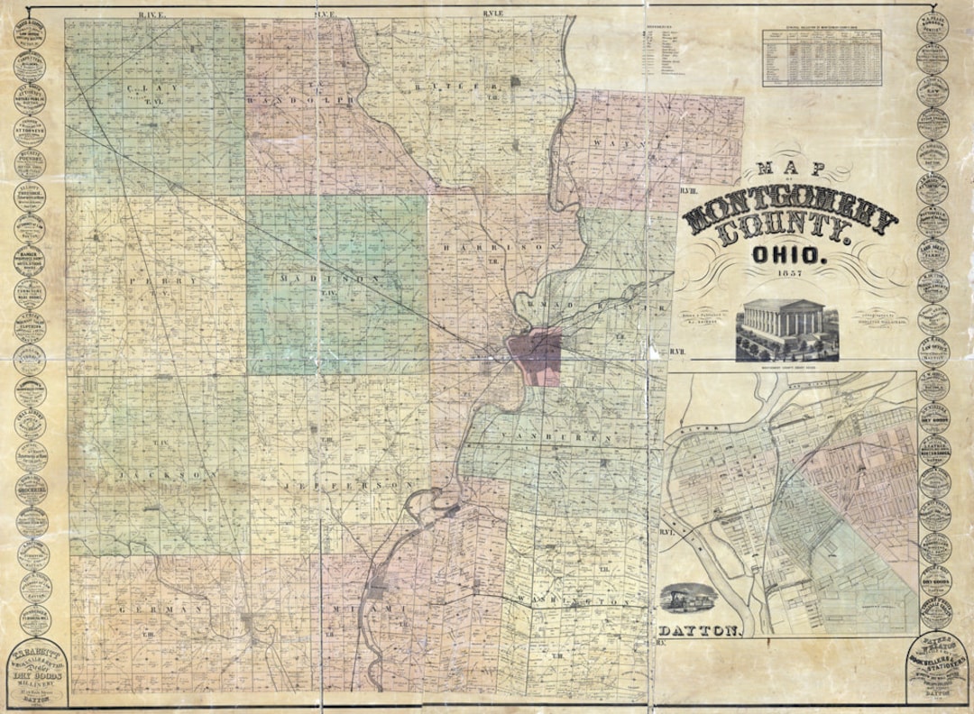 1857 Farm Line Map of Montgomery County Ohio Dayton - Etsy