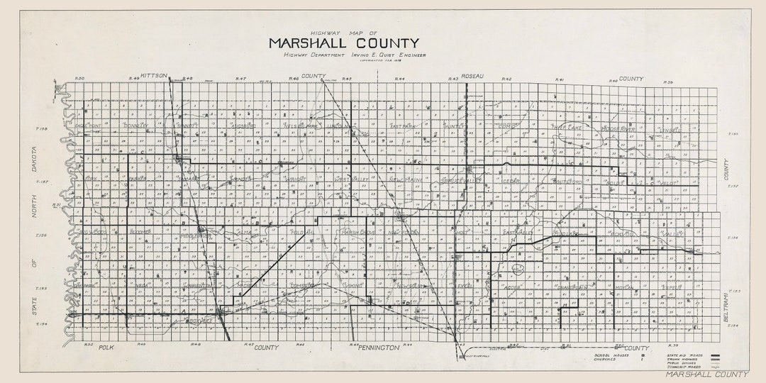 1928 Map of Marshall County Minnesota - Etsy