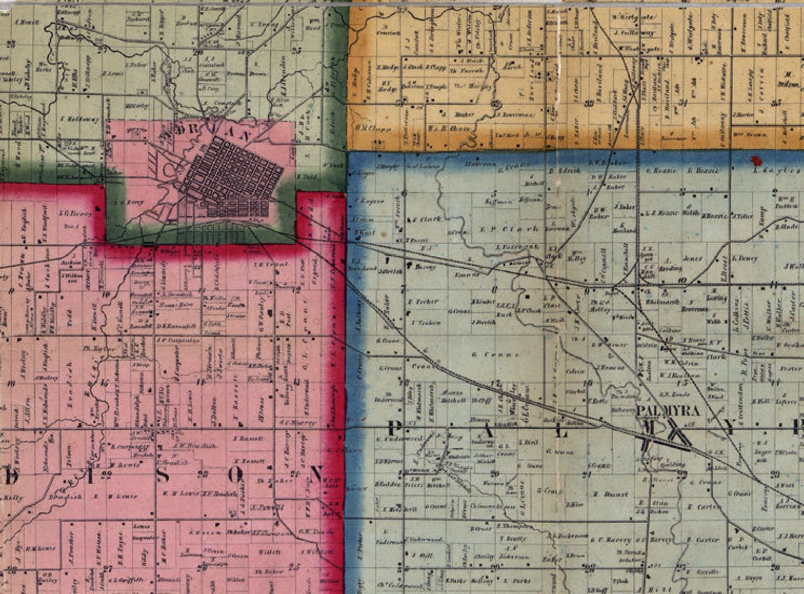 1857 Farm Line Map of Lenawee County Michigan Adrian - Etsy