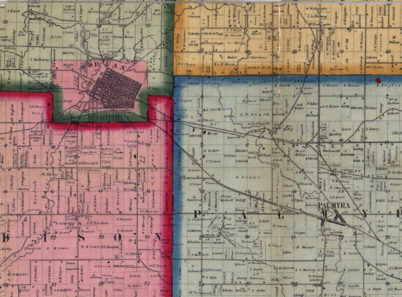 1857 Farm Line Map of Lenawee County Michigan Adrian | Etsy