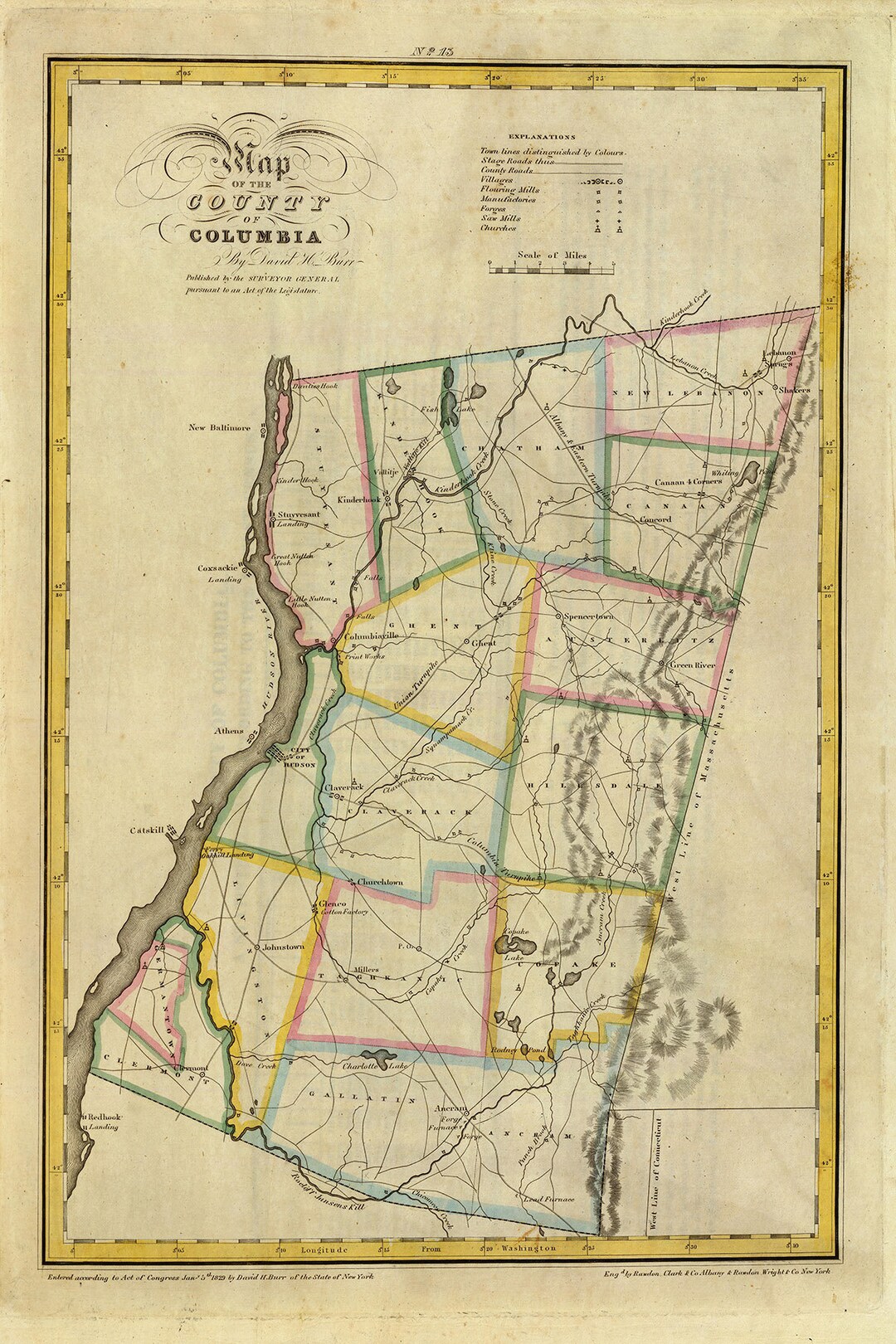1829 Map of Columbia County New York - Etsy