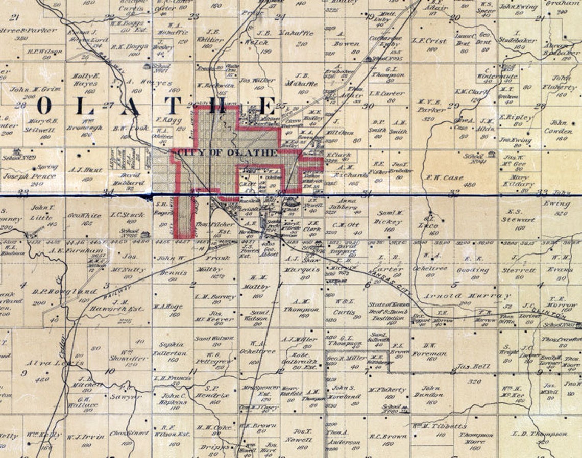 1886 Farm Line Map of Johnson County Kansas - Etsy