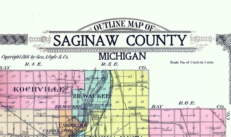 1916 Map of Saginaw County Michigan - Etsy