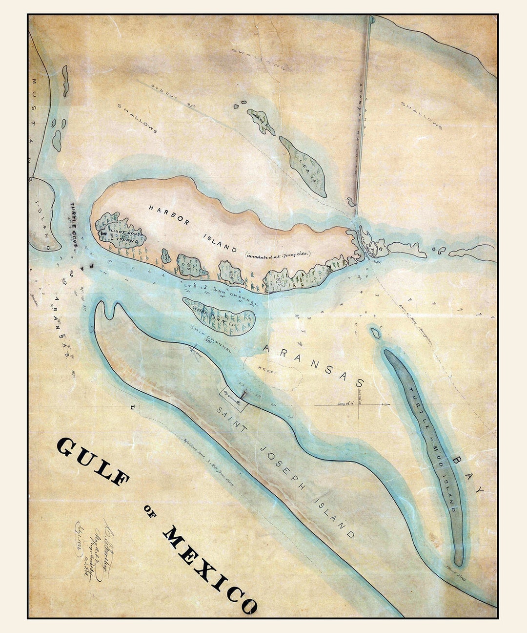 1862 Map of Aransas Bay Texas - Etsy