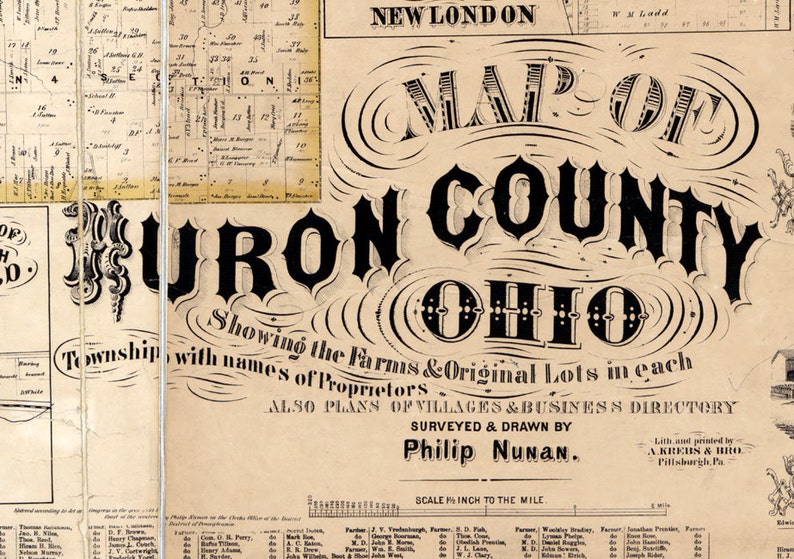 1859 Farm Line Map of Huron County Ohio - Etsy