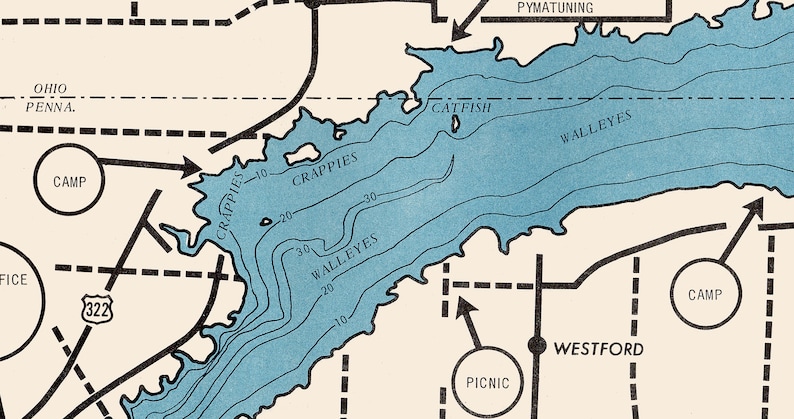 1961 Map of Pymatuning Lake Ashtabula County Ohio and - Etsy