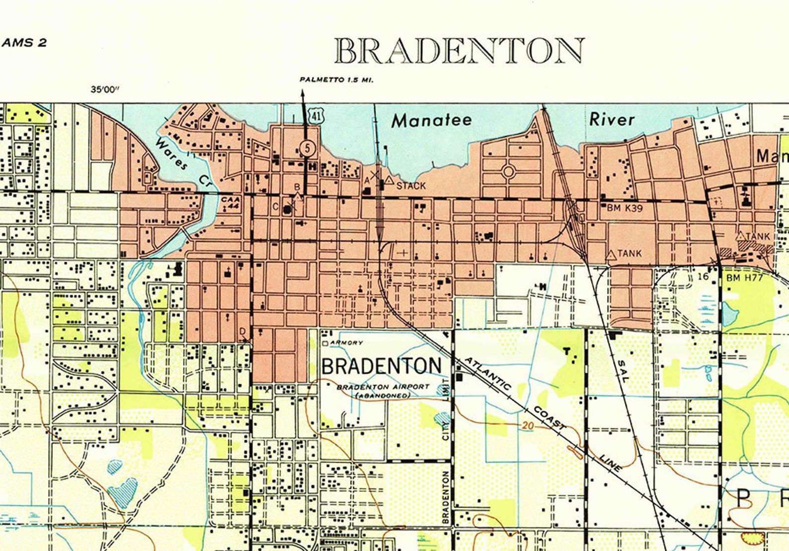 1947 Topo Map of Bradenton Florida | Etsy
