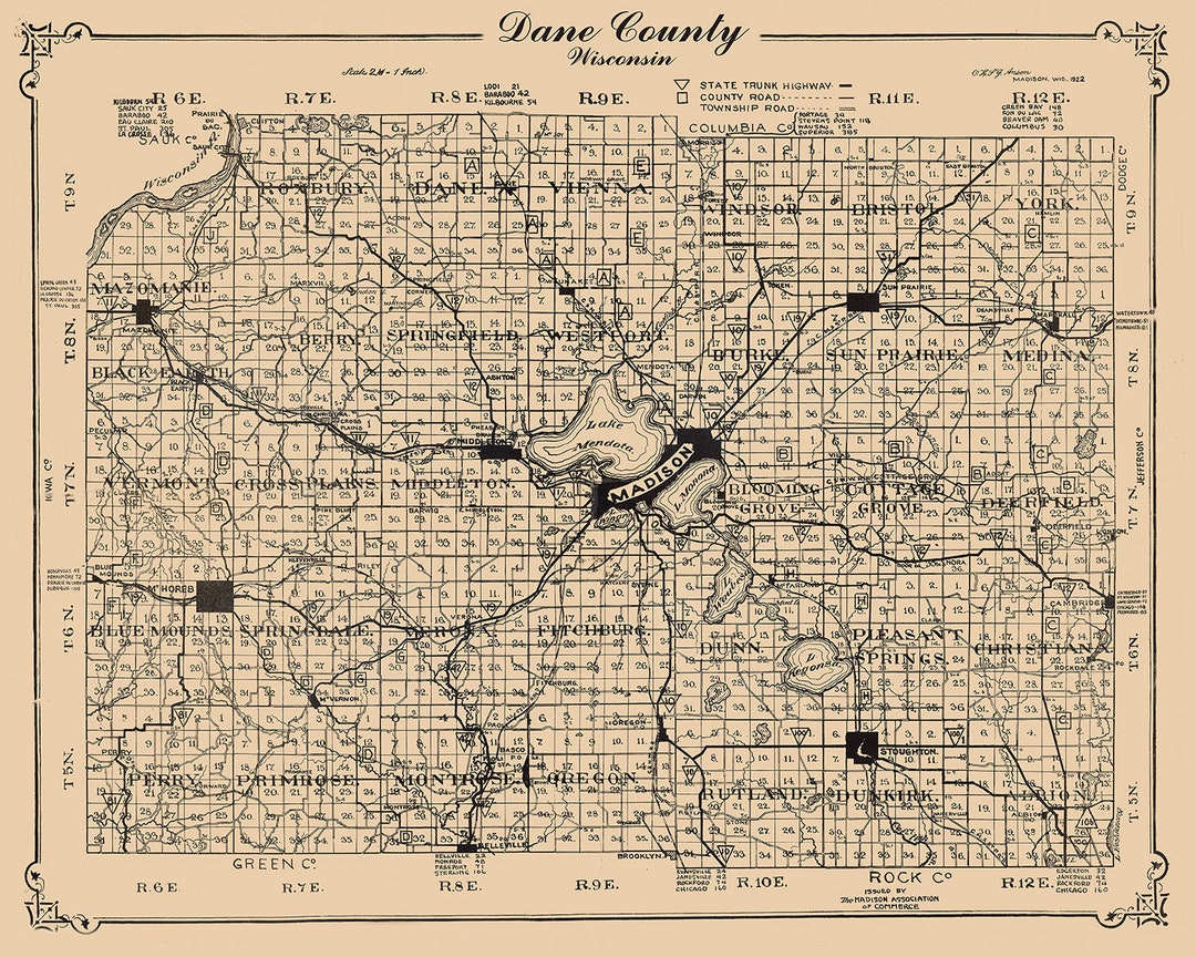 1922 Map of Dane County Wisconsin - Etsy