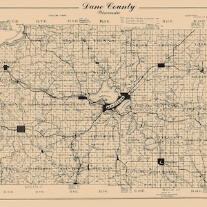 1922 Map of Dane County Wisconsin - Etsy