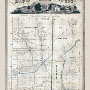 1850 Map of Vermillion County Illinois and Neighboring Indiana Counties ...
