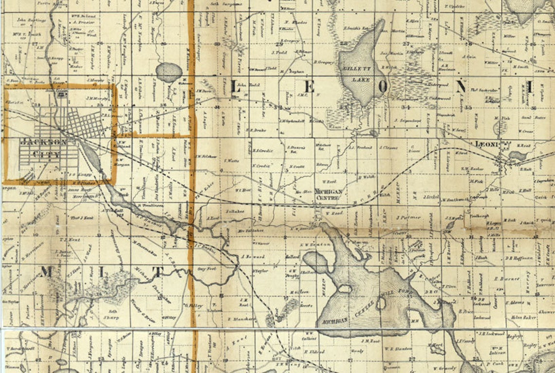 1858 Farm Line Map of Jackson County Michigan - Etsy