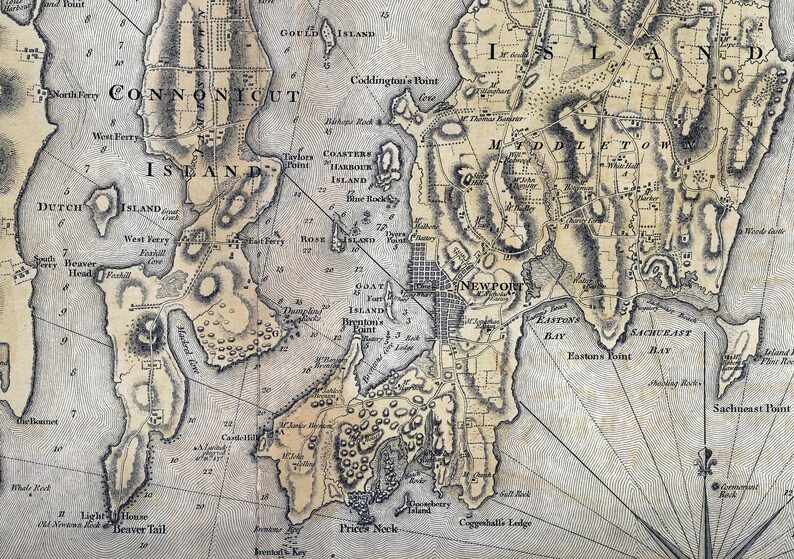 1777 Nautical Chart of Narraganset Bay Rhode Island - Etsy