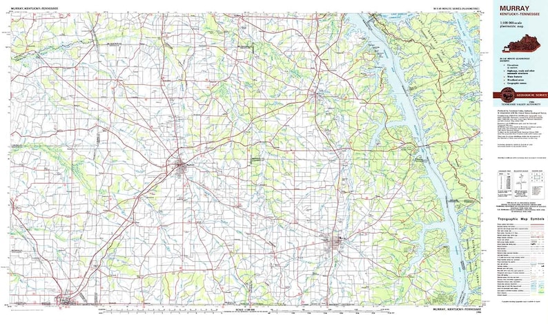 1986 Topo Map of Murray Kentucky Tennessee Mayfield Fulton | Etsy