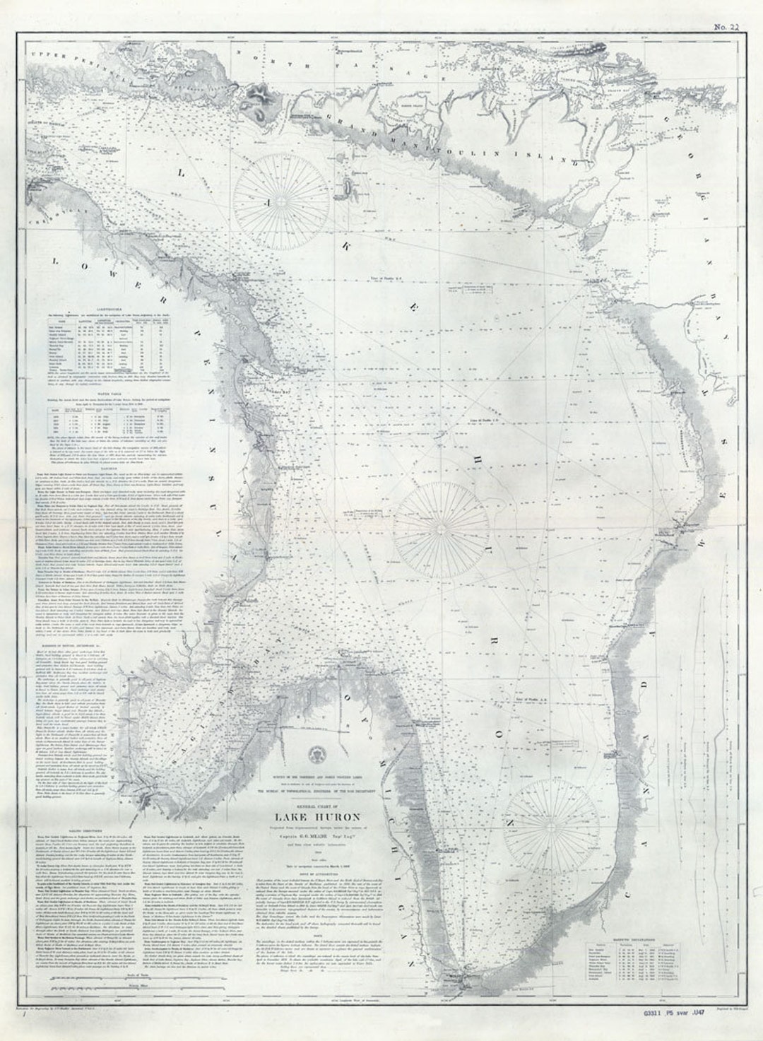 1897 Nautical Map of Lake Huron - Etsy