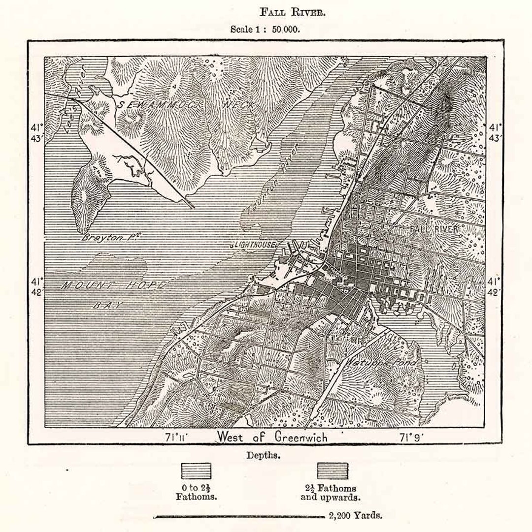 1885 Map of Fall River Mount Hope Bay Massachusetts - Etsy