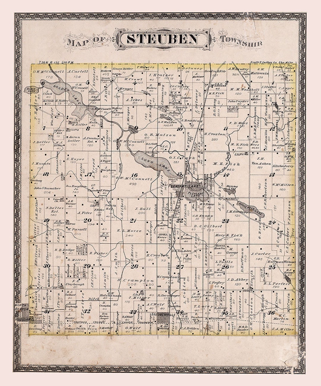 1880 Map of Steuben Township Steuben County Indiana - Etsy